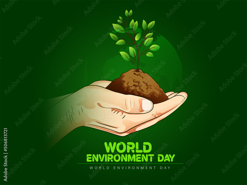 World environment day with earth and trees, and 3d text design for ...