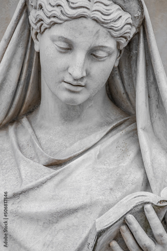 Cover page with an old statue of sensual Italian Renaissance Era woman ...