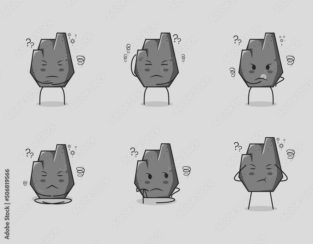collection of cute stone cartoon character with thinking expression ...