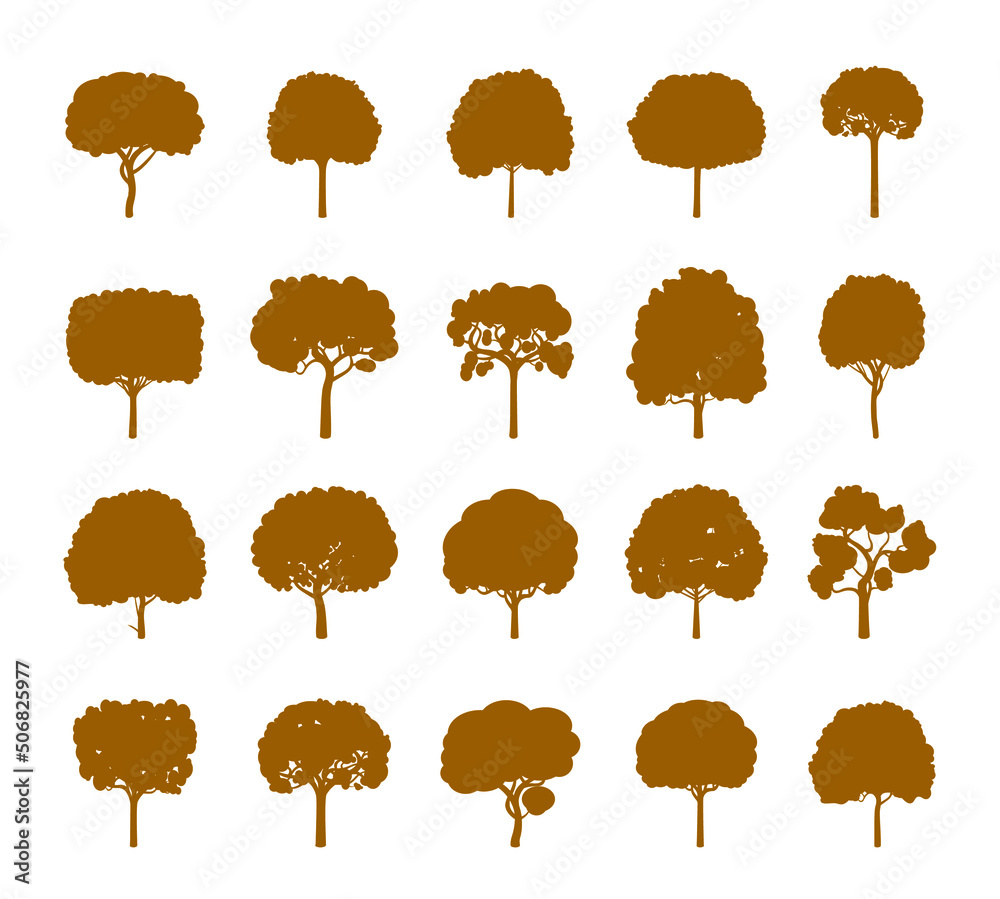 Set golden Trees. Vector outline Illustration and icon. Stock Vector ...