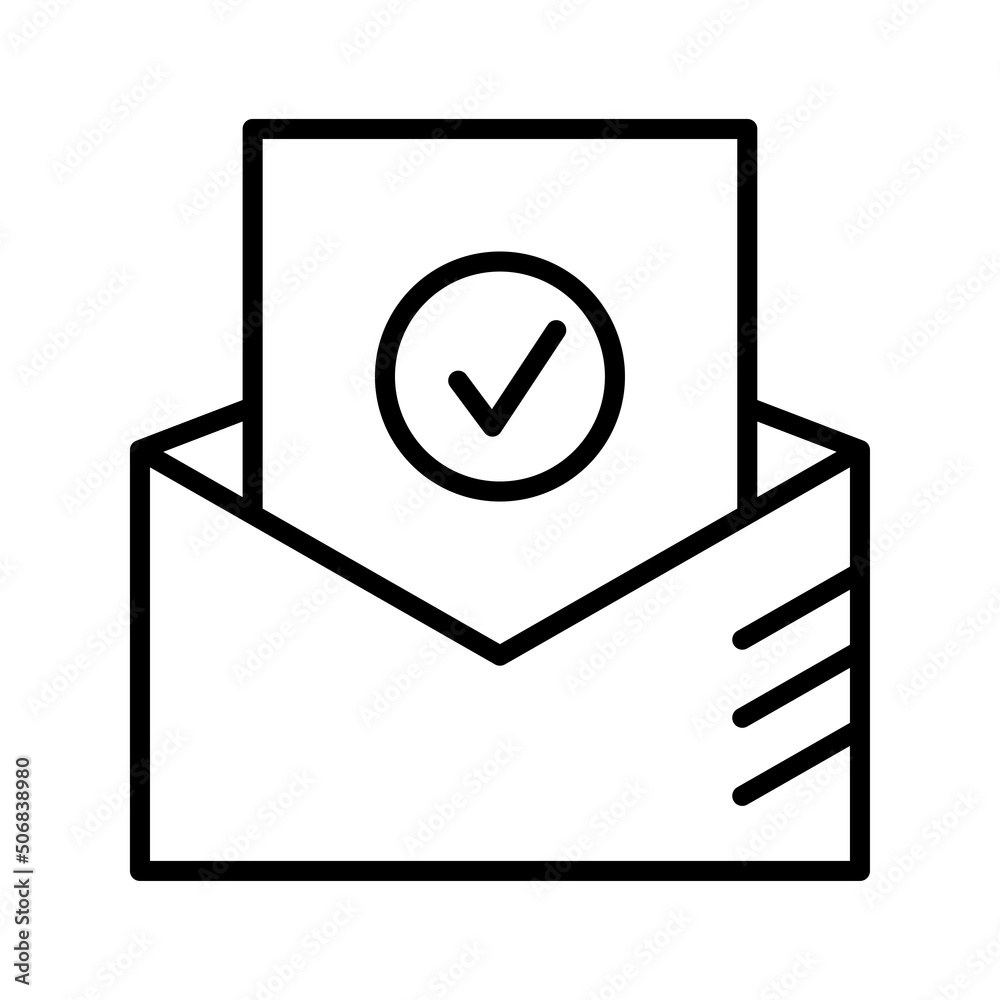 Envelope with document and check mark icon. Envelope with confirmed ...