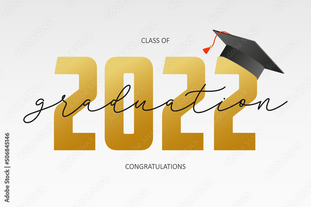 Graduating card template. Class of 2022 - banner with gold numbers and ...