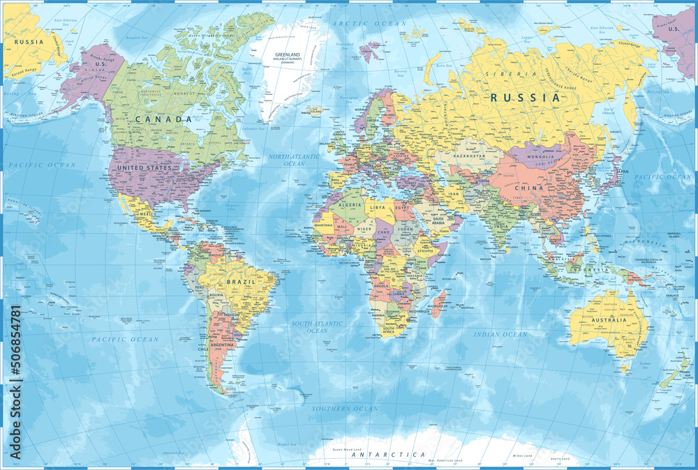 World Map - Color Political - Vector Detailed Illustration Stock Vector ...