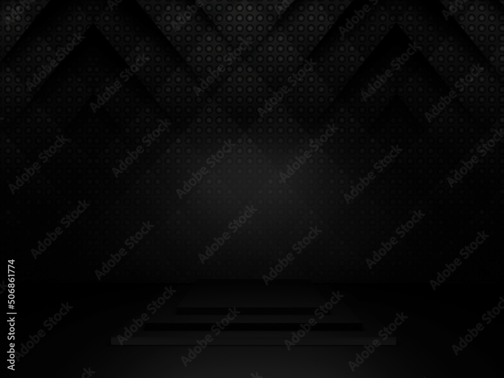 All black stage podium and background with dots. Black banner. Black ...
