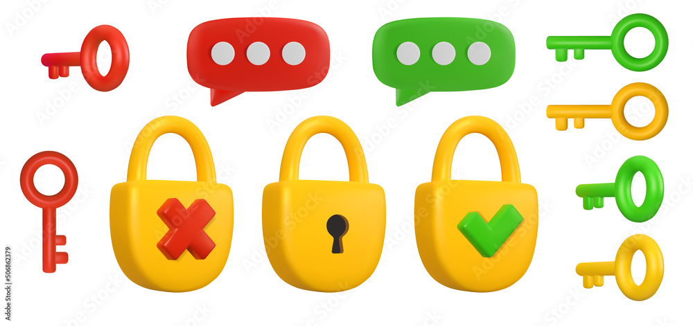 Vector 3d Forgot Password icon set. Cartoon render yellow padlock with ...