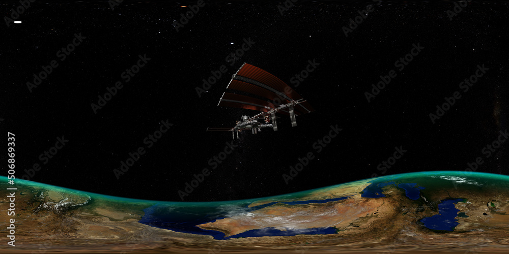 360 degree space background with Planet Earth and International Space ...