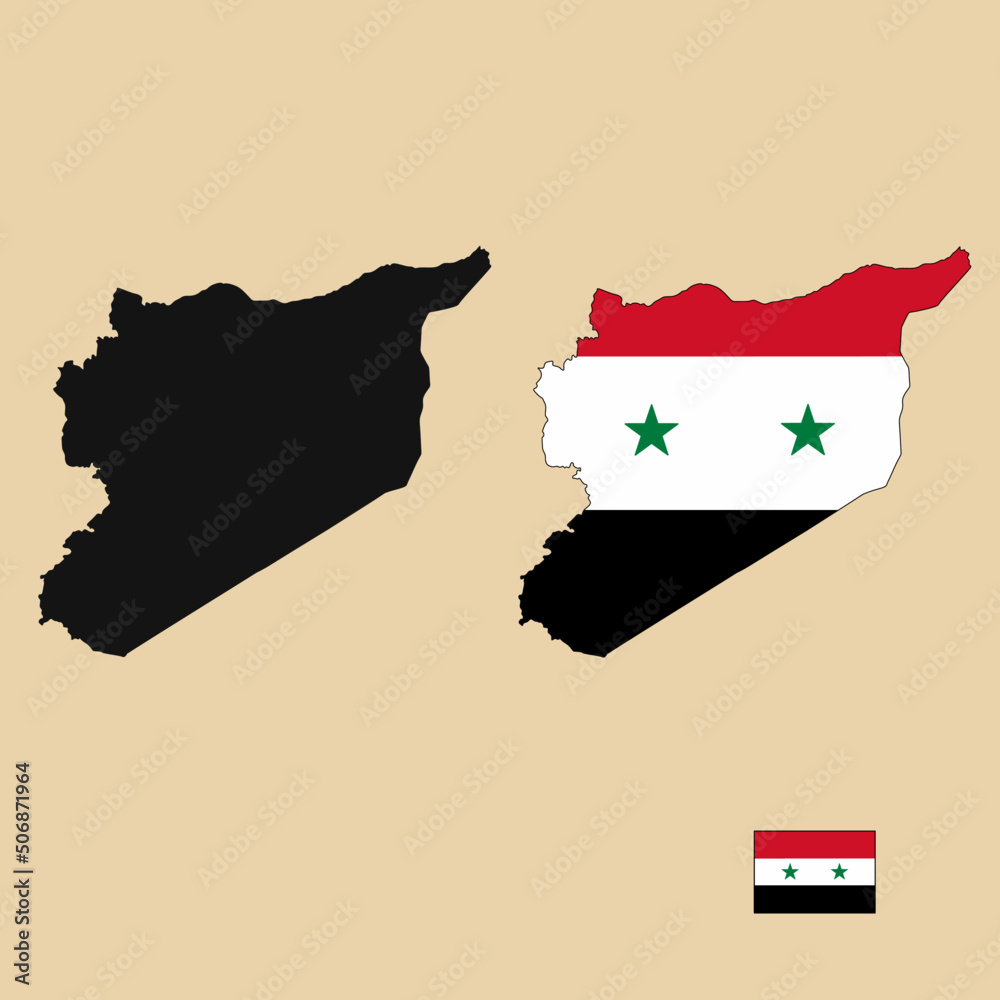 Vector of Syria country outline map with flag set isolated on plain ...