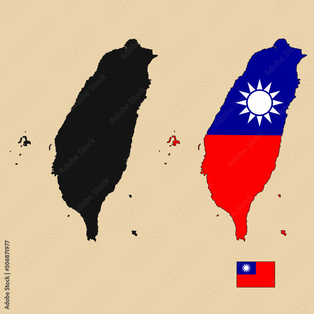 Vector of Taiwan country outline map with flag set isolated on plain ...