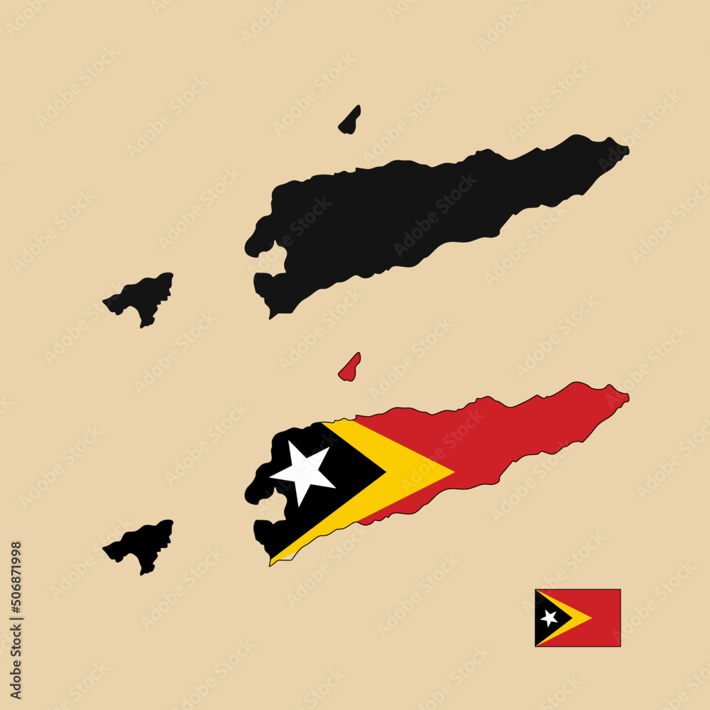 Vector of East Timor country outline map with flag set isolated on ...