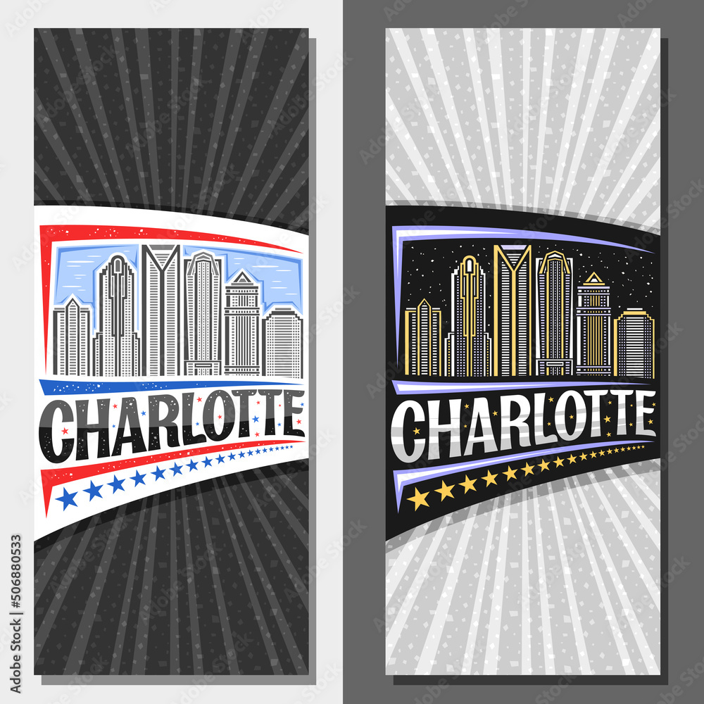 Vector vertical layouts for Charlotte, decorative leaflet with line ...