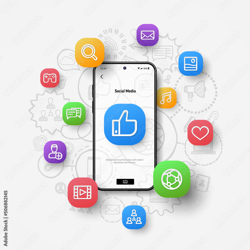 Social media network connection, digital market communication, online ...