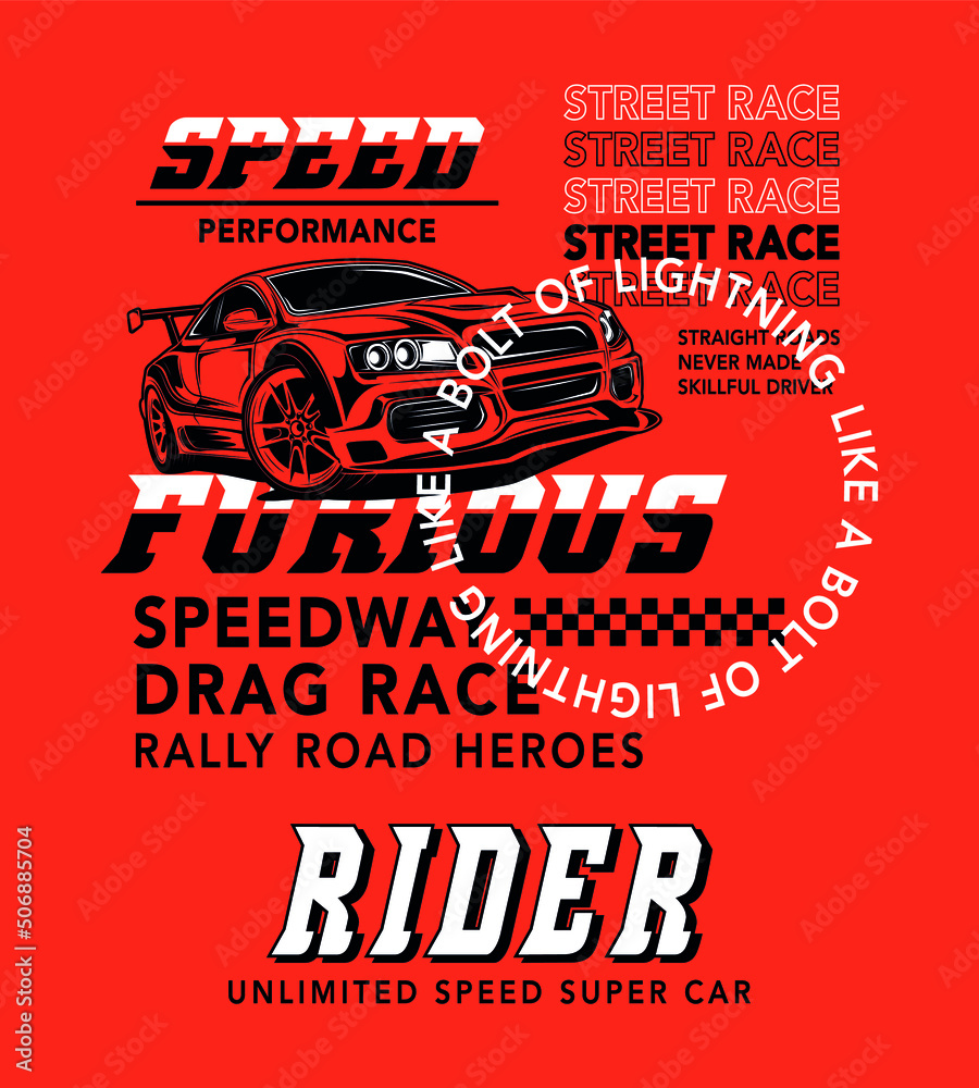 Speedway drag race, speed performance, super car vector illustration ...