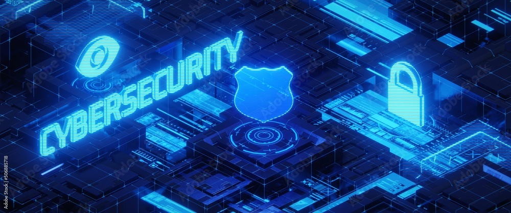 Isometric illustration of the concept of cybersecurity. 3D rendering ...