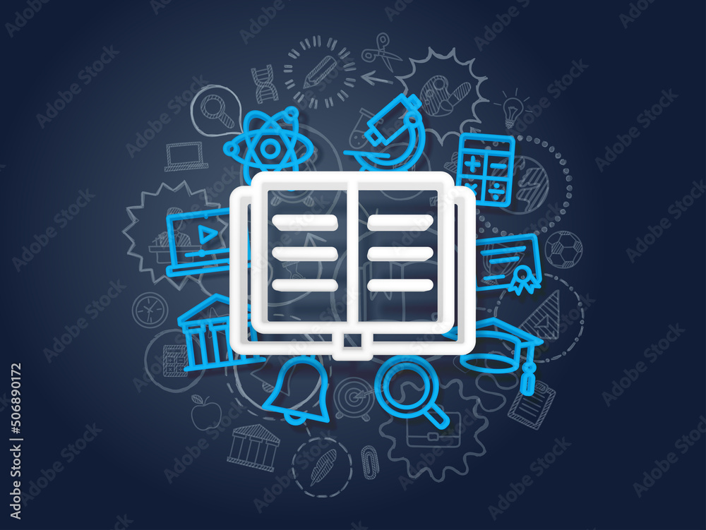 Education 3d realistic integrated icons set on school board with hand ...