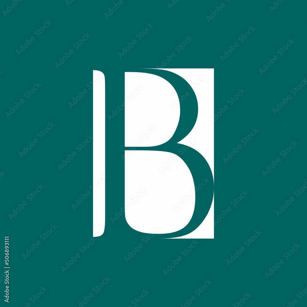 Unique letter or word B serif font on negative space or square block ...