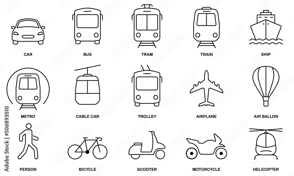 Transportation Line Icon Set. Public Transport Station Linear Symbol ...