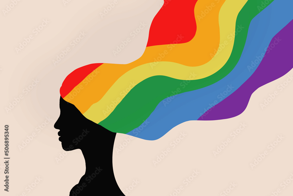 African American silhouette with rainbow hair. Pride to be black LGBTQ ...