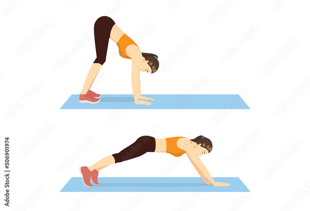 Women do Inchworms pose or walkouts exercise on the exercise mat ...