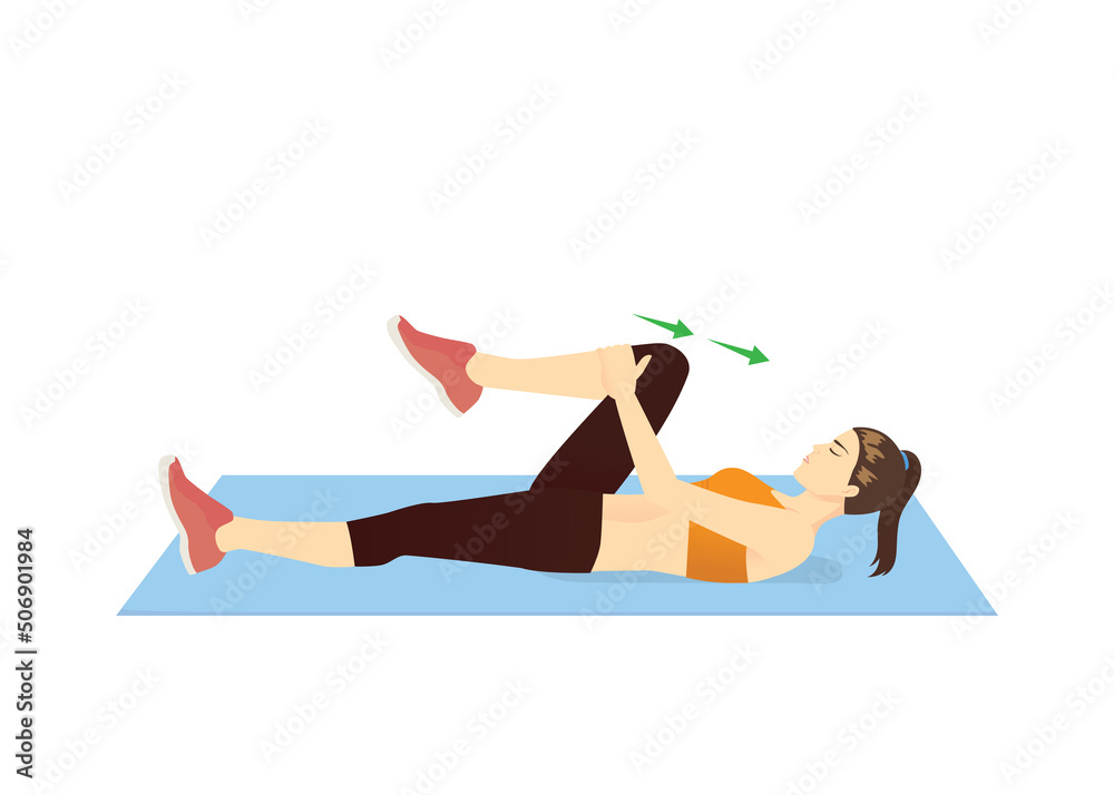 Women doing relaxing muscles exercise with a single knee to chest ...