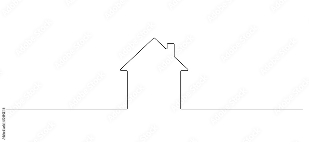 One continuous line drawing of house building. Symbol home architecture ...