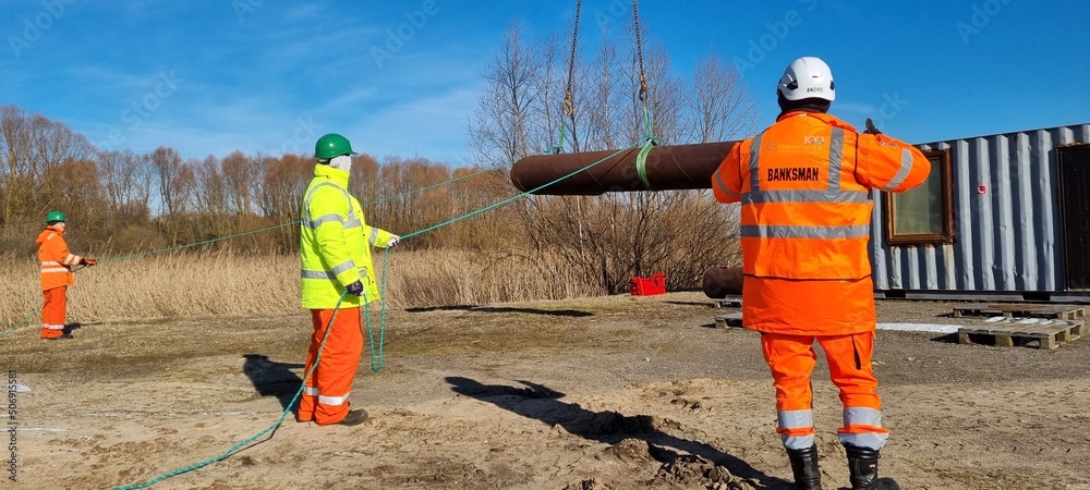 Banksman Slinger Signaller Rigger during Lifting operation Stock Photo ...