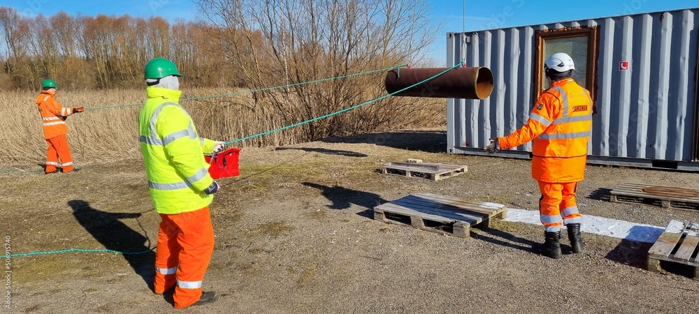 Banksman Slinger Signaller Rigger during Lifting operation Stock Photo ...