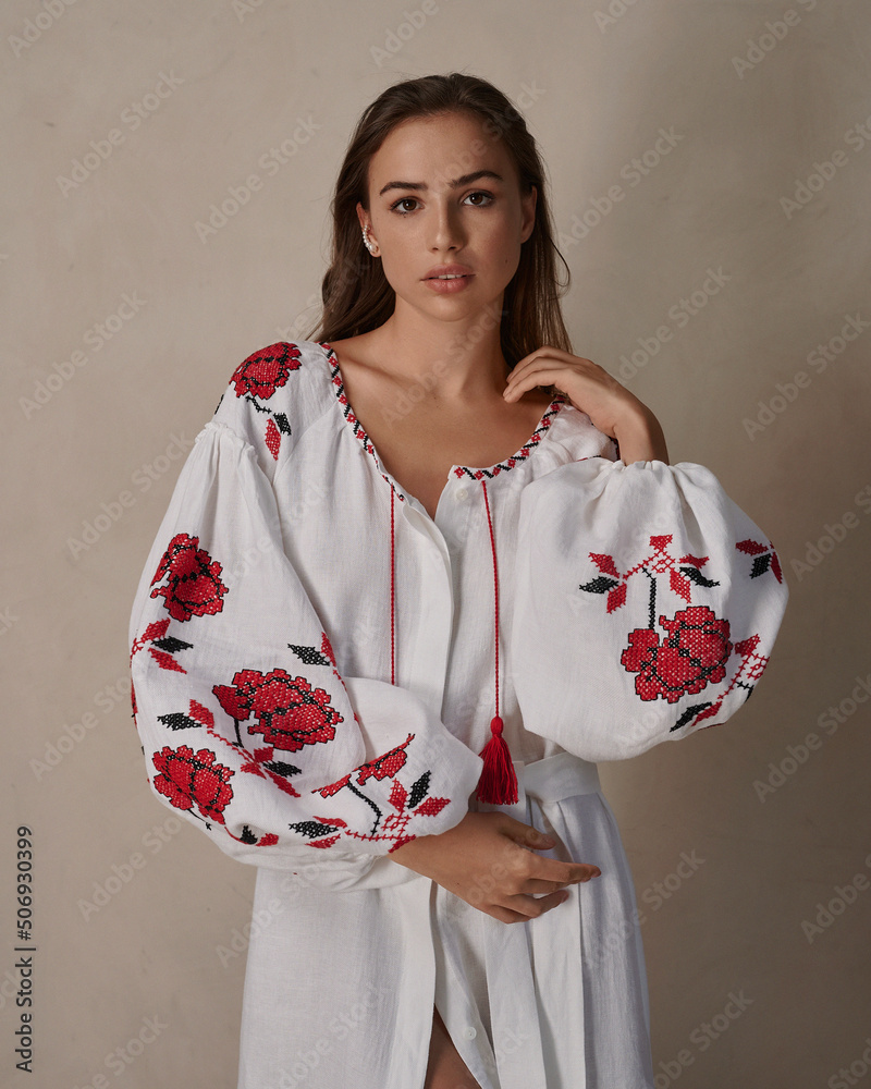 The beautiful girl in the Ukrainian national clothes - an embroidered ...