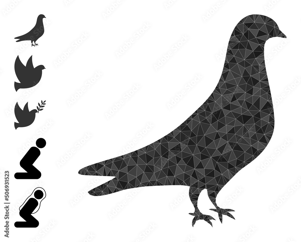 Vector triangulated dove icon image is constructed of random filled ...
