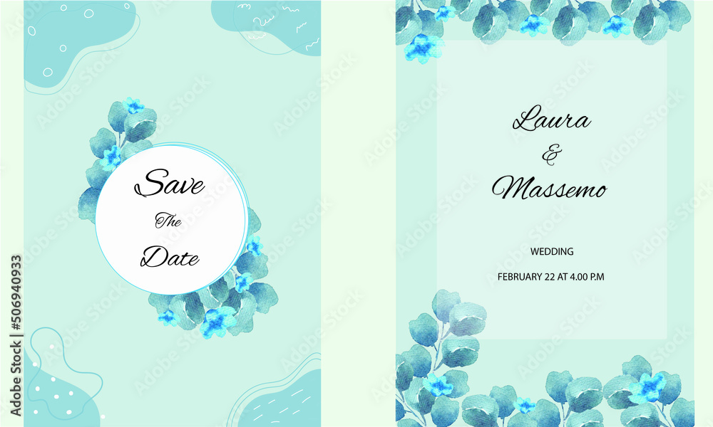 Watercolor wedding card floral vector image with light sky color flower ...