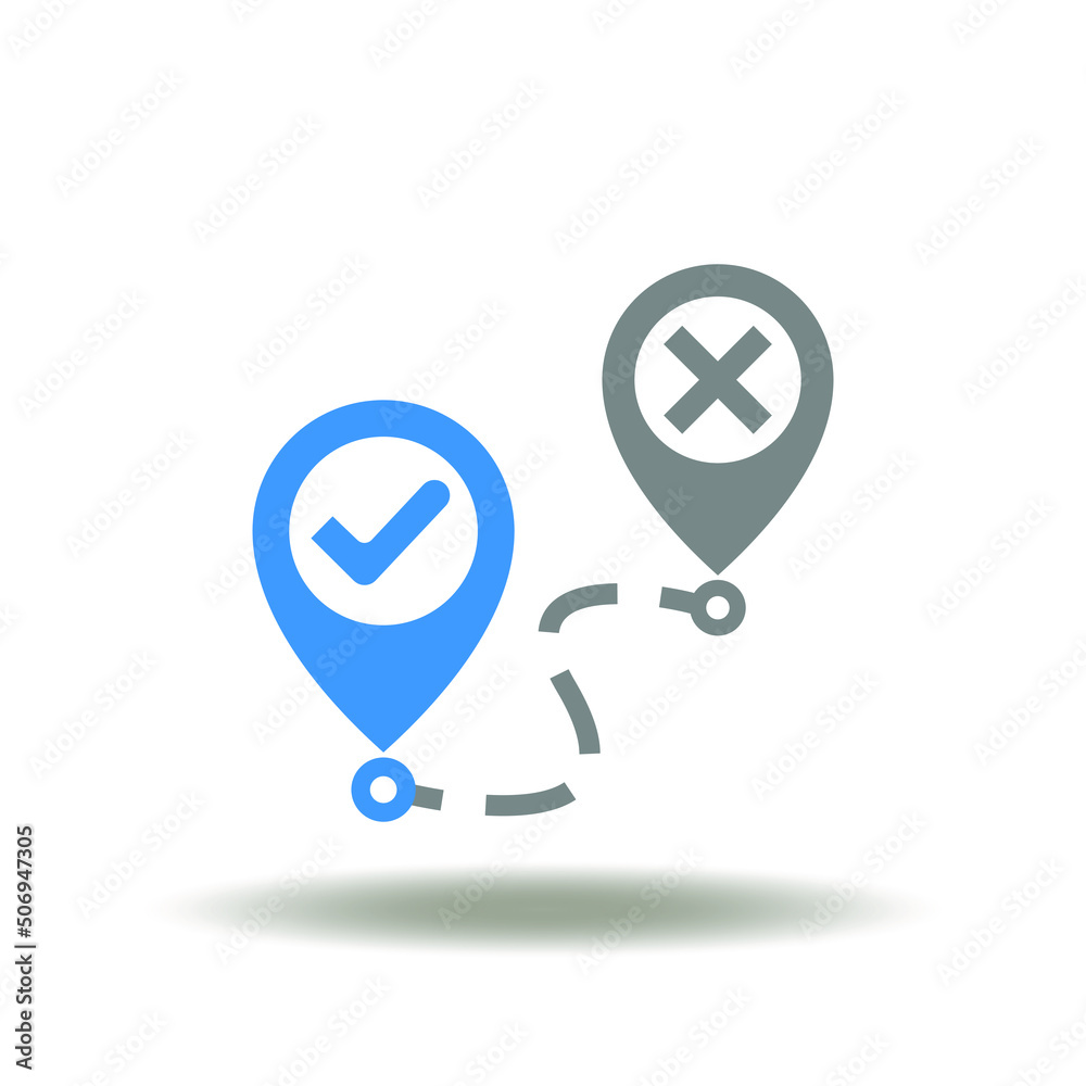 Vector illustration of location map pointers with check mark and cross ...