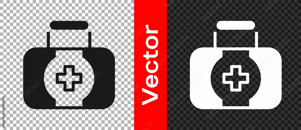Black First aid kit icon isolated on transparent background. Medical ...