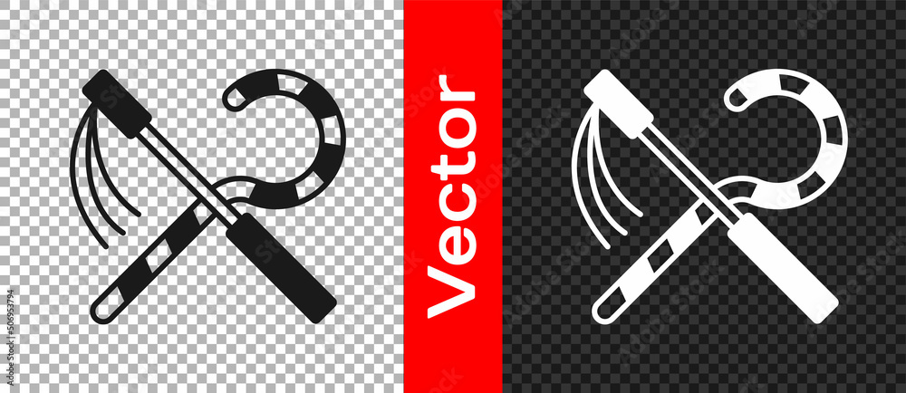 Black Crook and flail icon isolated on transparent background. Ancient ...