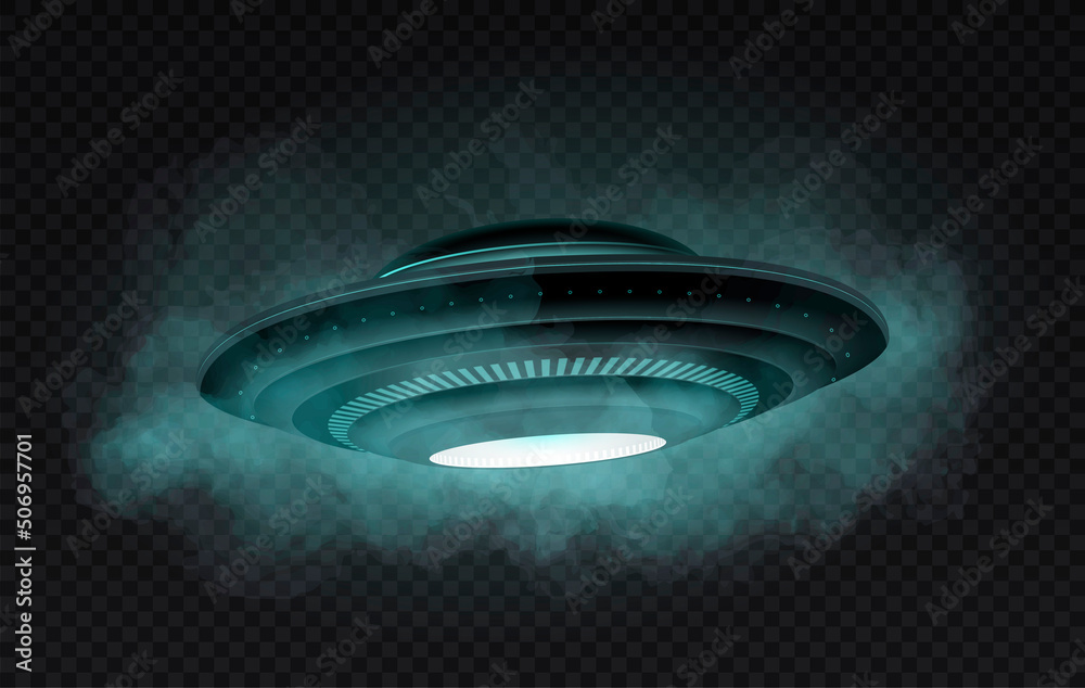 Unidentified flying object. Alien flying saucer, futuristic vehicle and ...