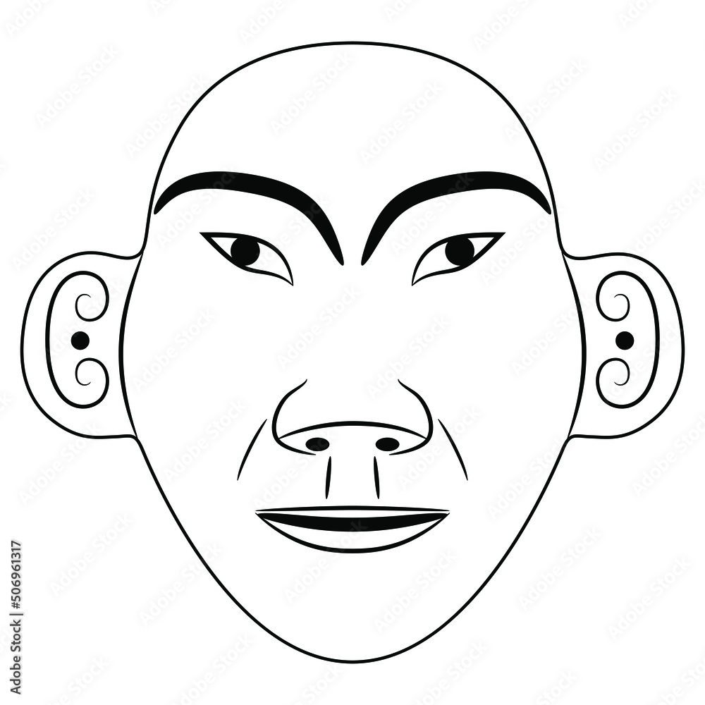 Bronze human mask from ancient China. Shang Dynasty. Stylized face of a ...