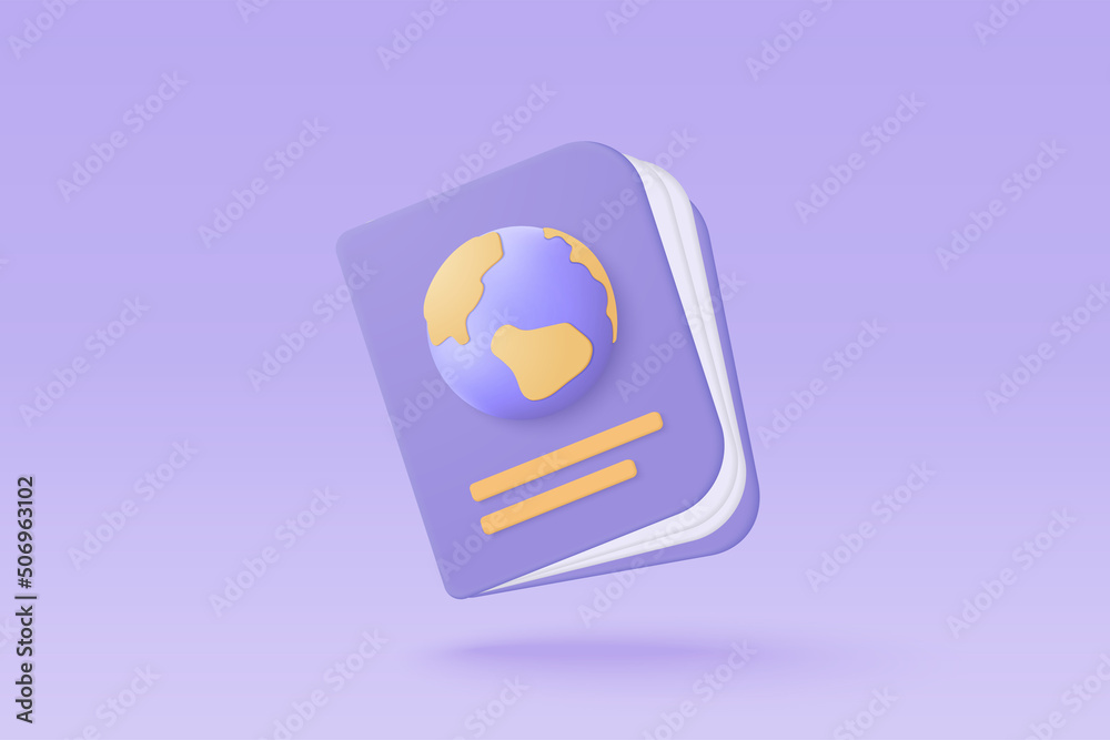 3D passport, identification document icon for tourism and travel ...