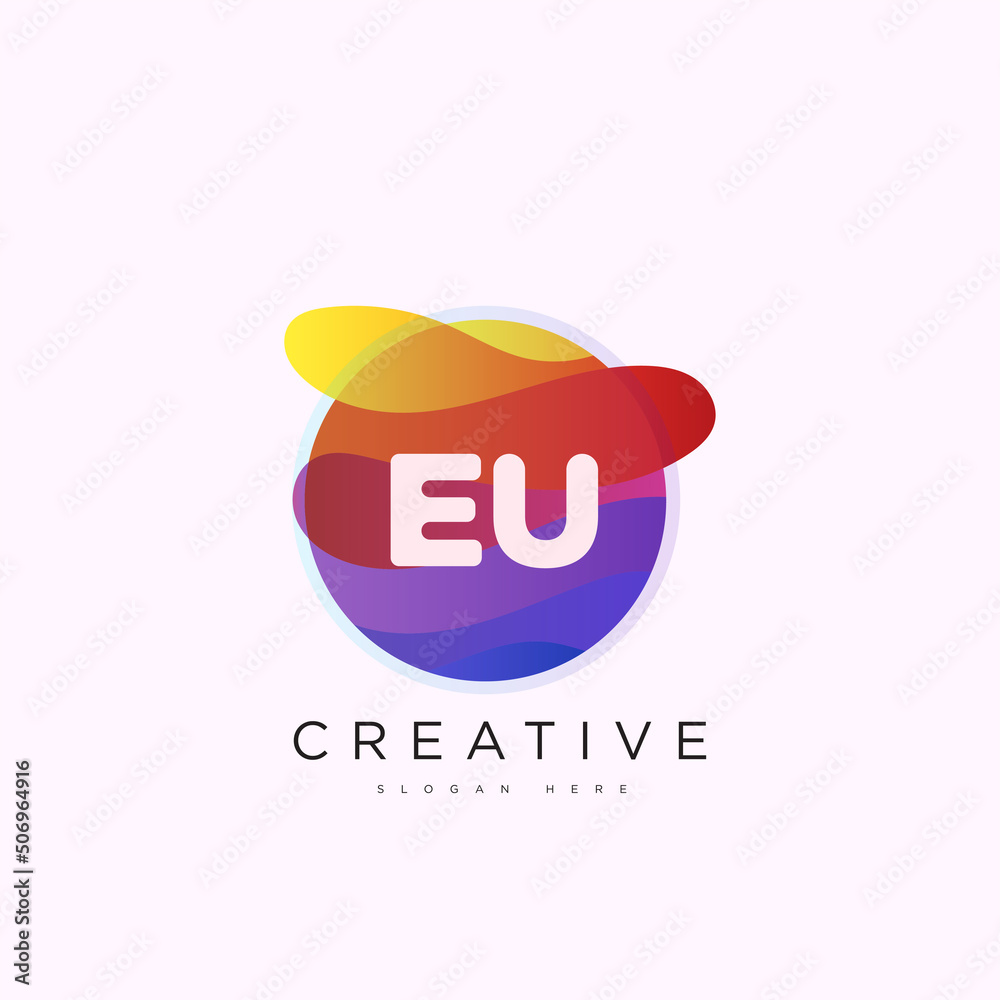 Initial letter EU 3D logo template colorful circle sphere design for ...