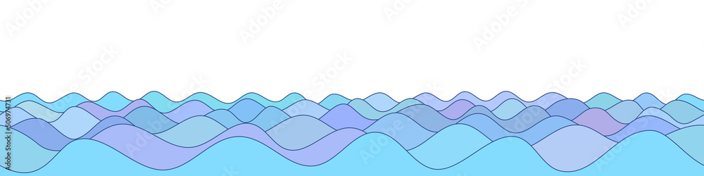 Vector drawing of waves on the sea, natural background, seamless border ...