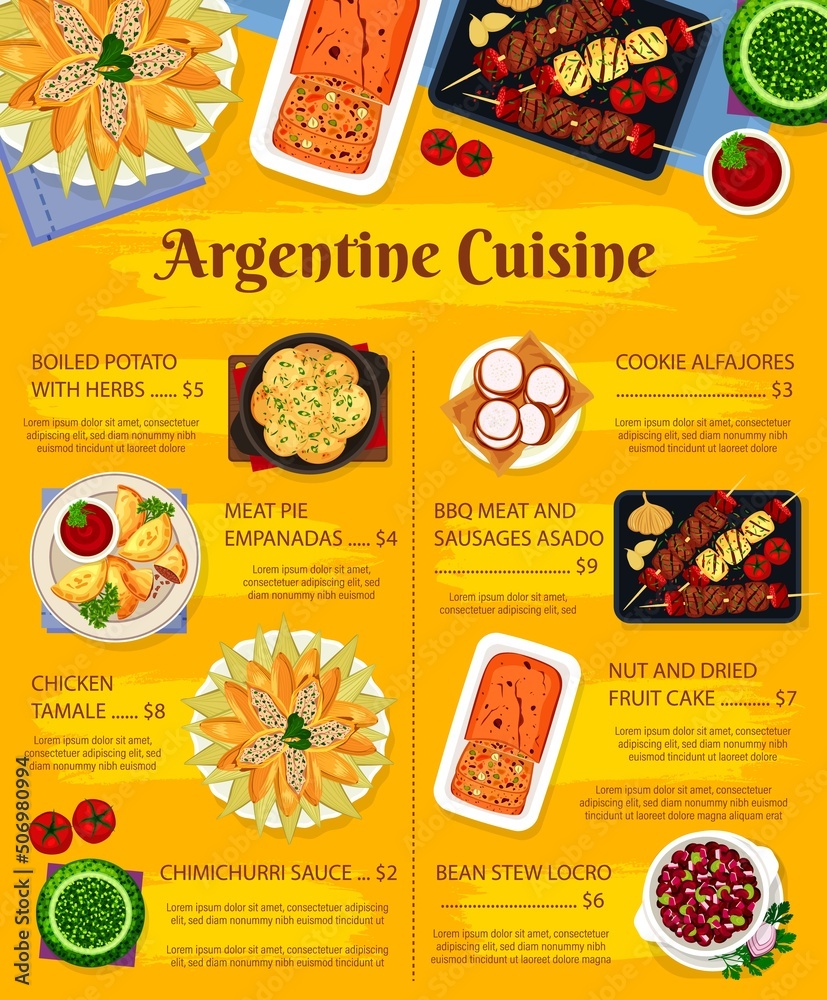Argentine food and Argentina cuisine dishes menu, vector restaurant ...