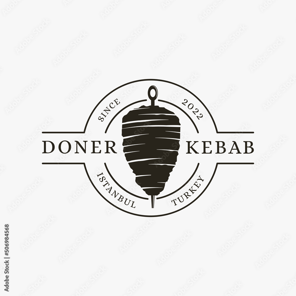 Vintage Turkish food, Doner kebab logo vector on white background Stock ...