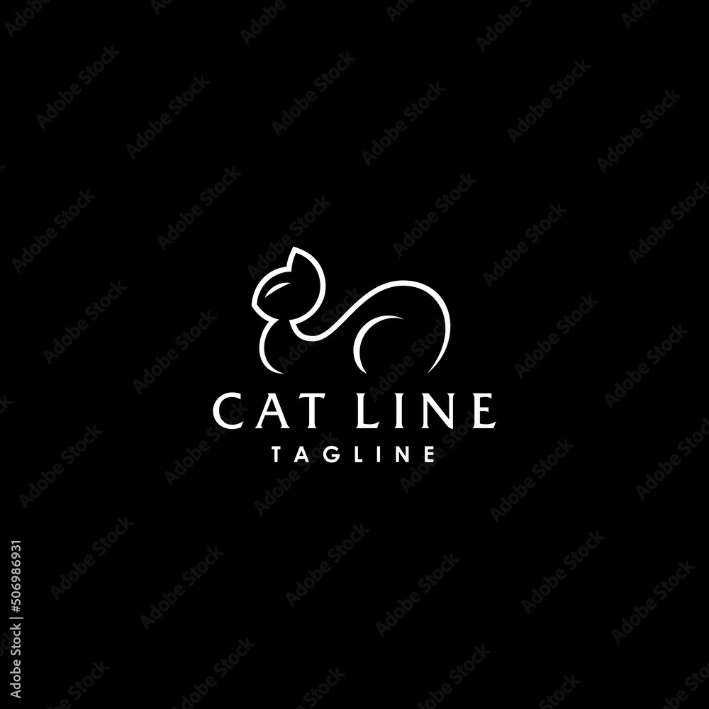 Sitting Cat Designed with Curved White Lines. Logo Template About The ...