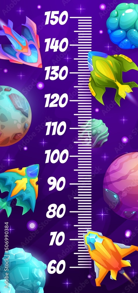 Galaxy space planets, rockets and starships. Kids height chart, growth ...