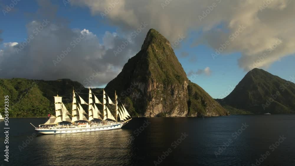 The Royal Clipper under full sails in front of Saint Lucia's iconic ...