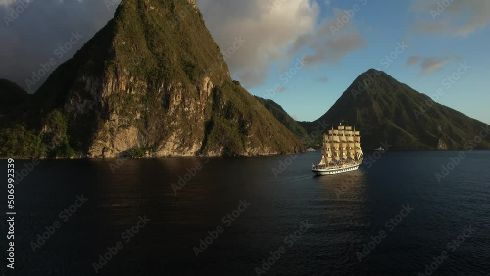 Saint Lucia's beautiful coast, with the Royal Clipper cruise ship ...