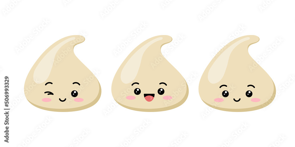 Cute white chocolate chips emoji character vector icon set. White milky ...