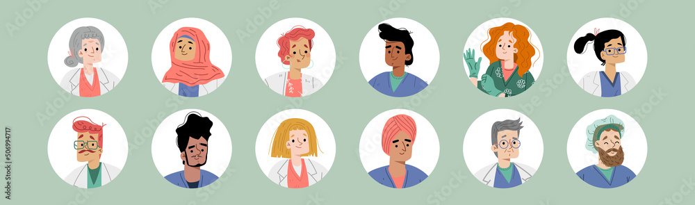 Avatars of doctors and nurses, diverse people in medical uniform ...
