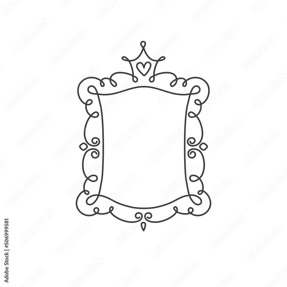 Princess frame. Royal mirror frame and majestic prince doodle border. Cute crown border. Outline ...