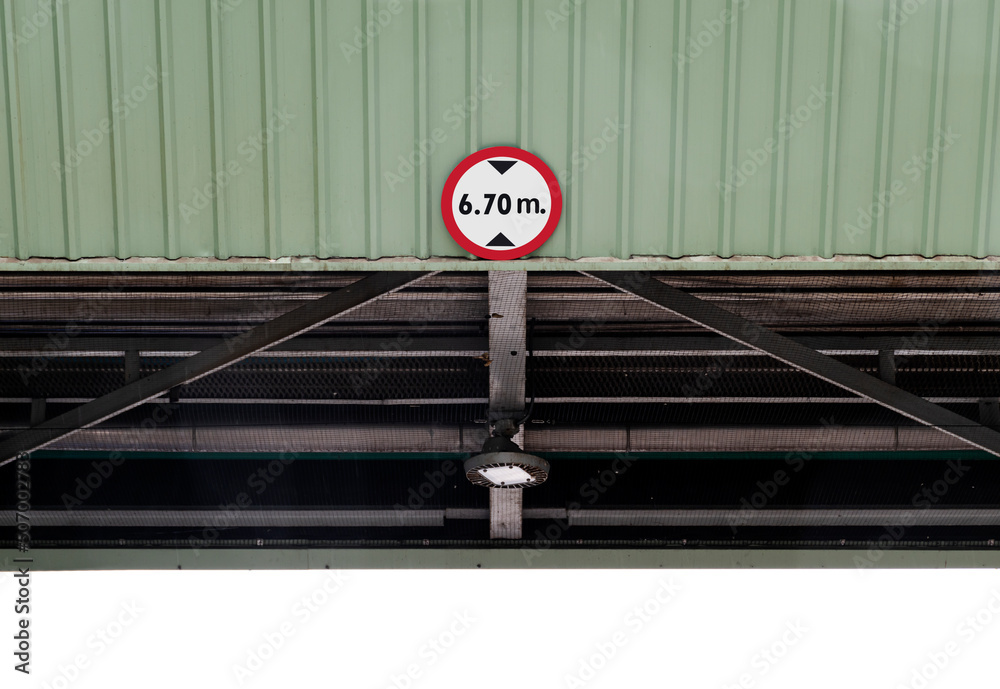 Sign limits height of car 6.70 meters. Stock Photo | Adobe Stock