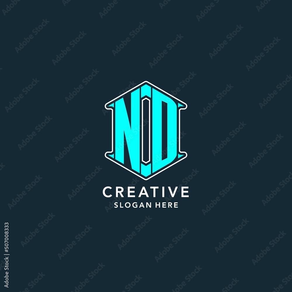 Letter ND logo with hexagon shape geometric style design idea Stock ...