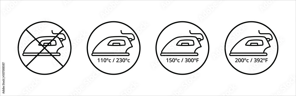 Iron temperature icon set. Clothes ironing temperatures instruction ...