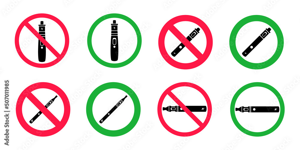 No vaping and vaping area signs. Red forbidden and green allowed ...